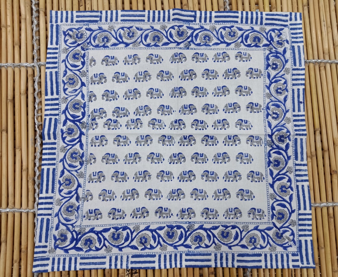 Elephant Print Mat Set Hand Block Print Indian Elephant Print | Etsy