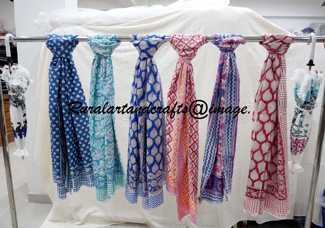 Pack of 5 Pcs Cotton Indian Block Print Scarf Scarves Stole Bohemian ...