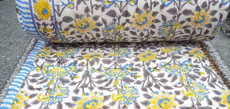 Cotton Hand Block Print Quilt Handmade Floral Print Rajai - Etsy