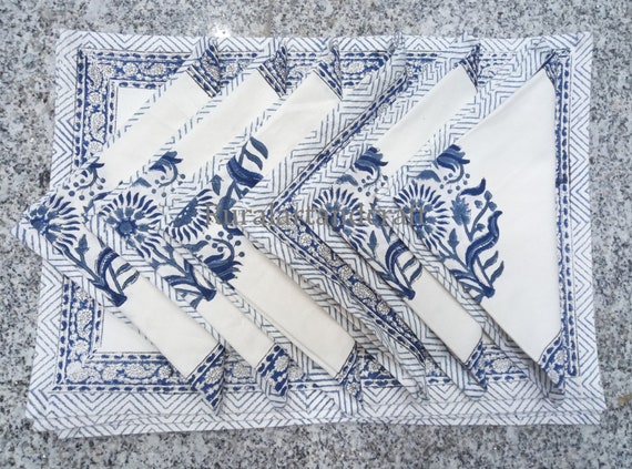 Place Mat Vintage Art Mat Hand Block Print Floral Mat Napkin - Etsy