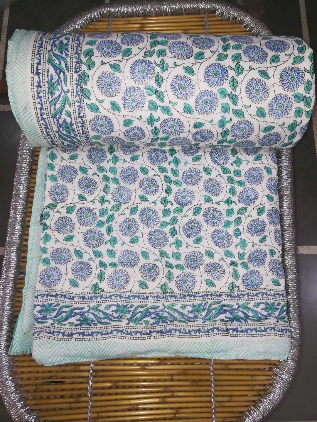 New Hand Block Print Bedspread Quilt Reversible Quilt Soft Cotton Quilt ...
