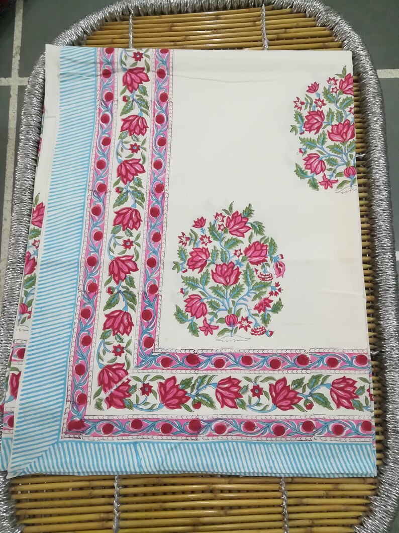 Indian Hand Block Print Flat Bed Sheet Handmade Cotton Floral | Etsy