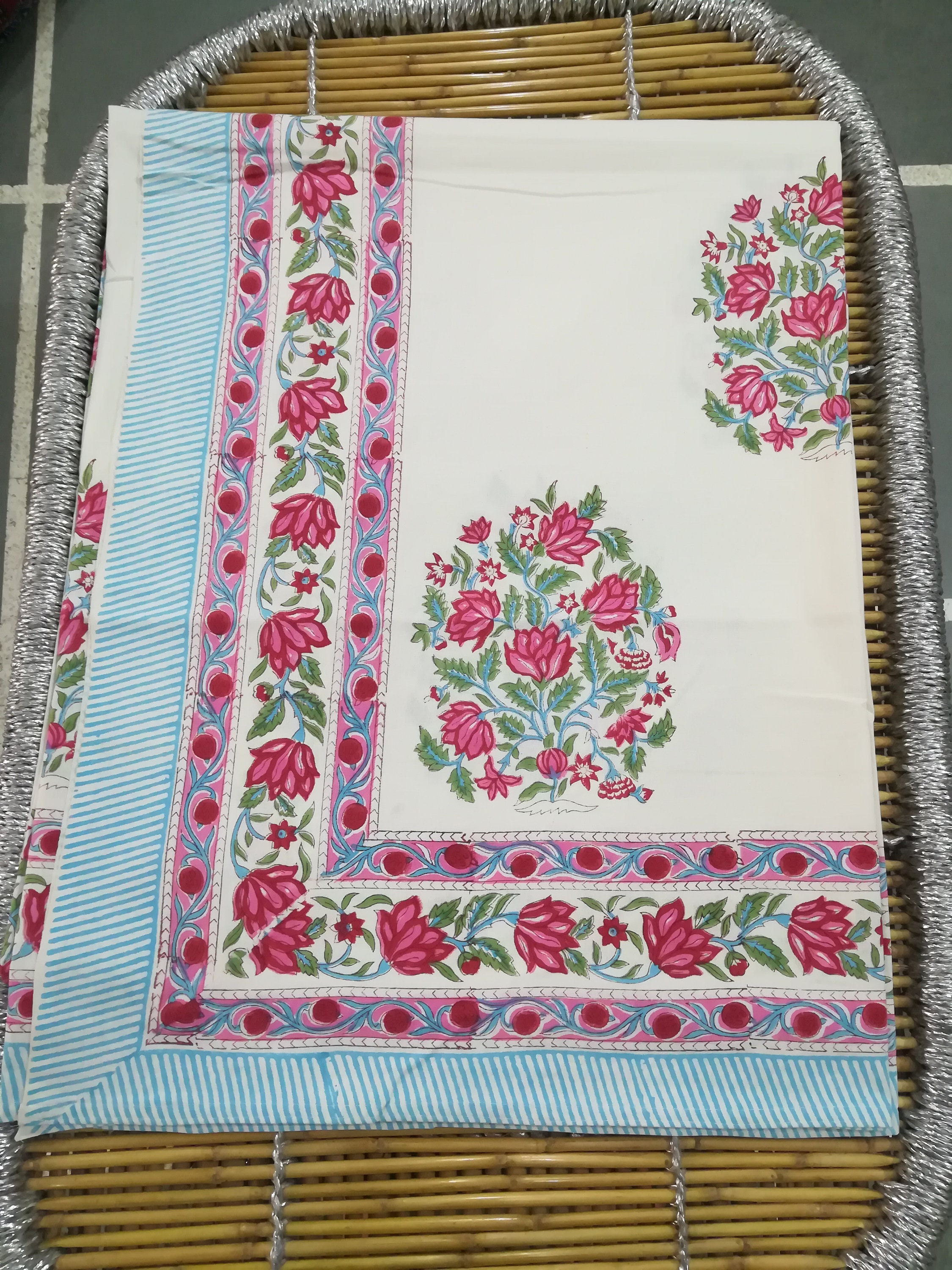 Indian Hand Block Print Flat Bed Sheet Handmade Cotton Floral - Etsy