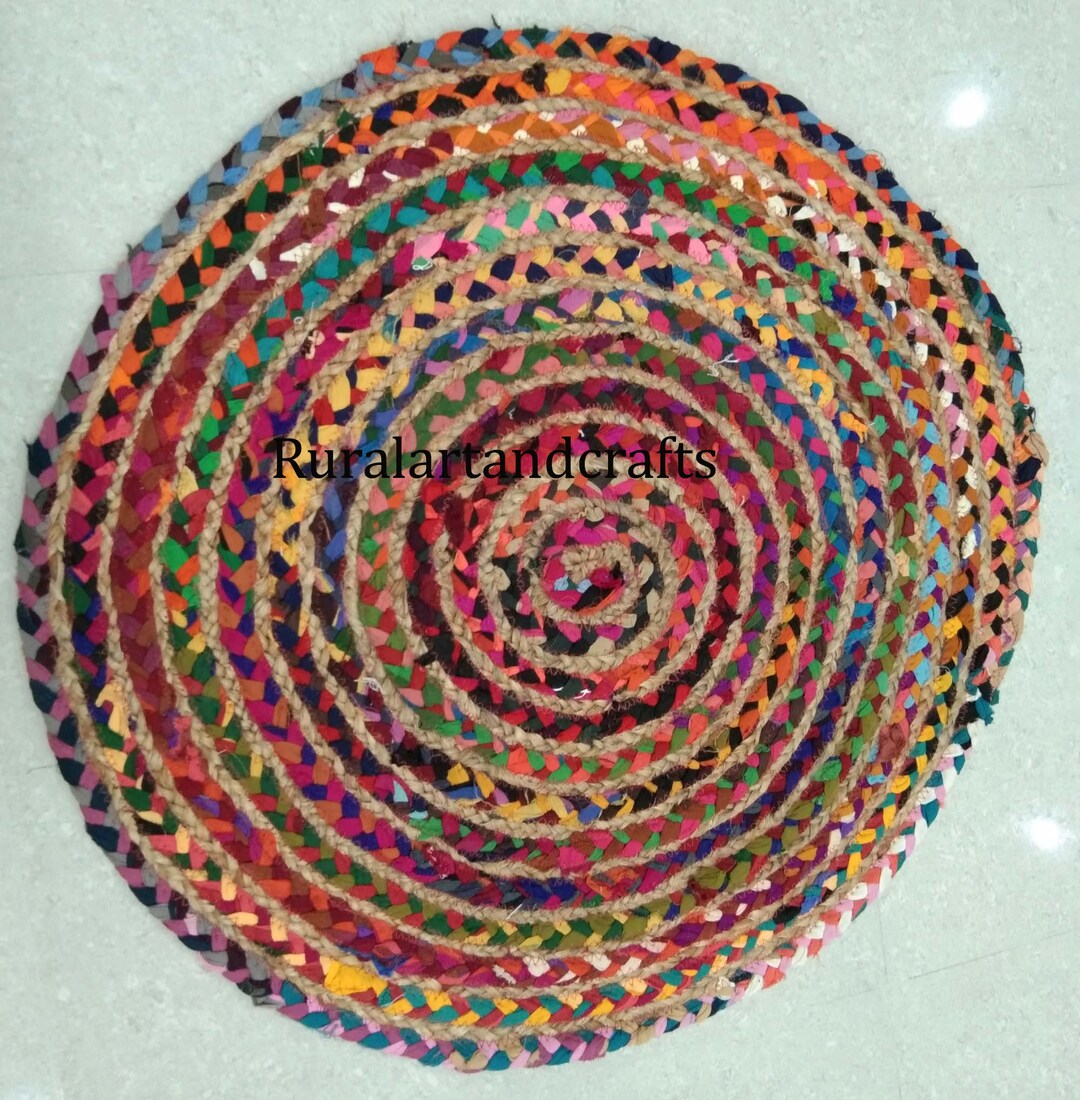 Round Chindi Floor Mat Reversible Braided Rug Cotton Handmade Rug Hand ...