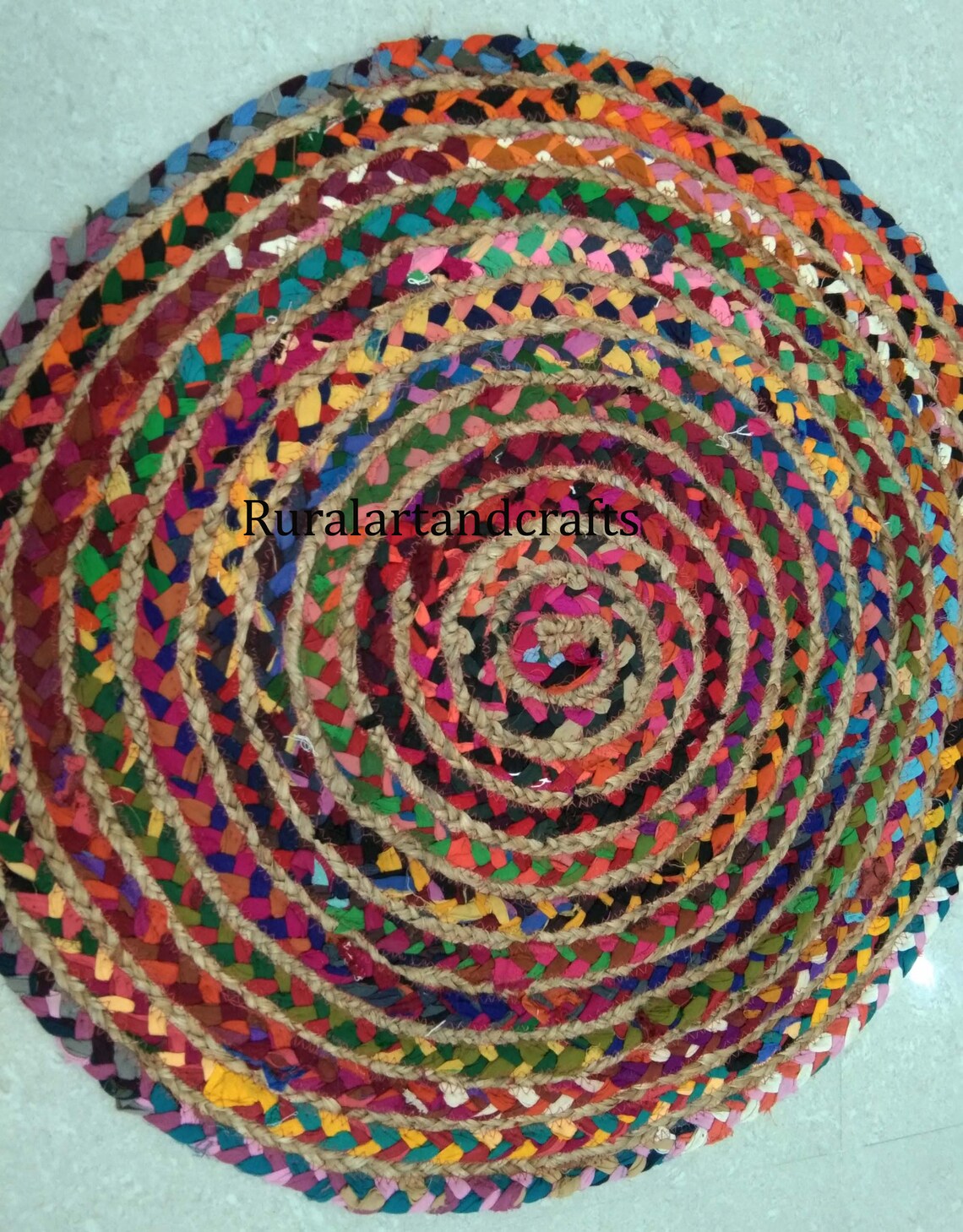 Round Chindi Floor Mat Reversible Braided Rug Cotton Handmade | Etsy