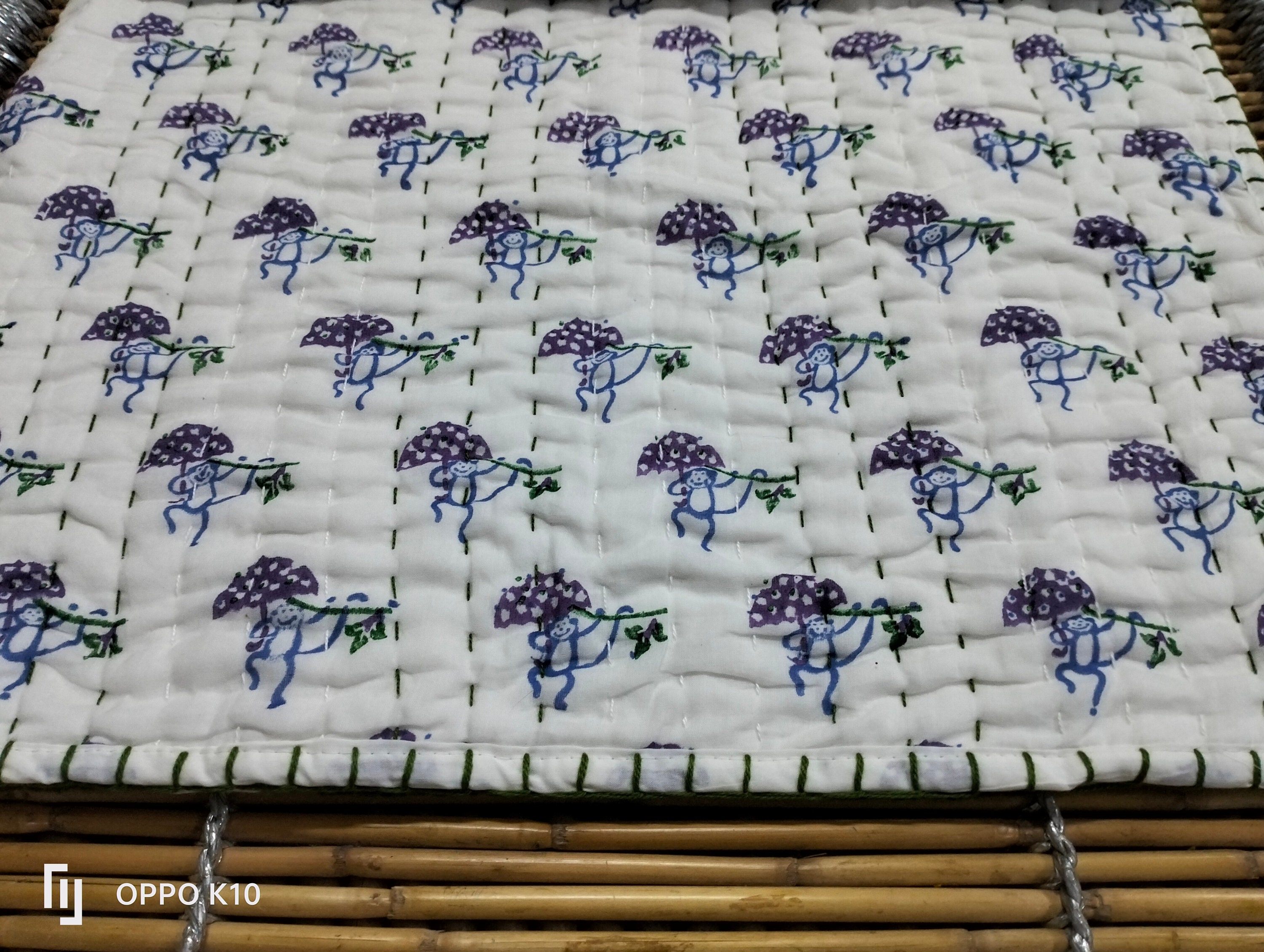 Monkey Block Print Baby Quilt: Handmade Kantha Throw, Indian Bedding - Etsy