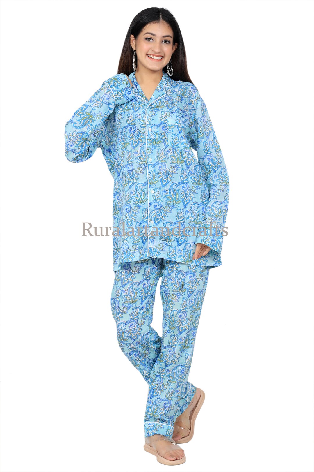 Women Comfortable Cotton Night Suit Hand Block Print Cotton Night Dress ...
