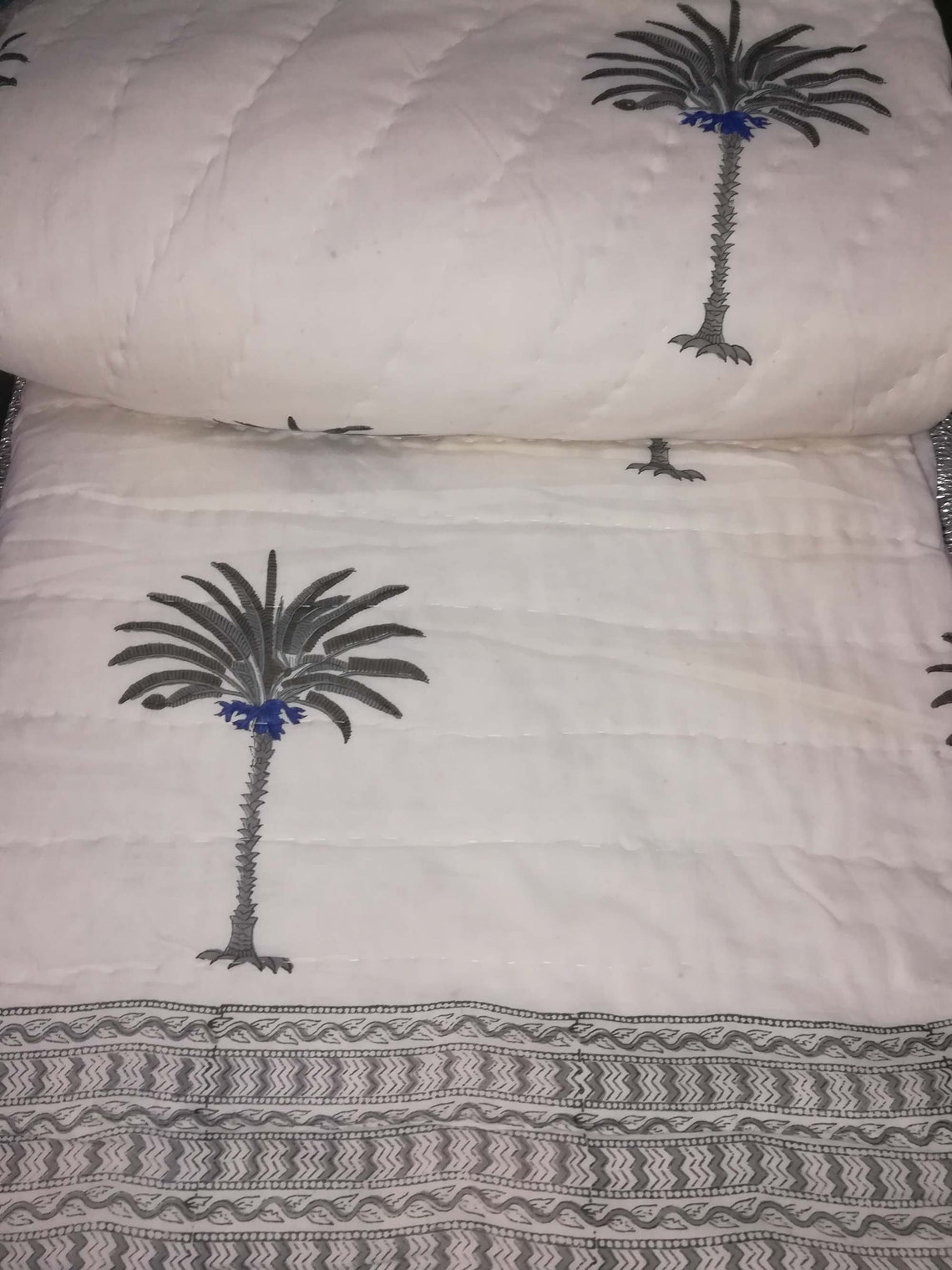 Palm Tree Kantha Reversible Quilt Soft Cotton Quilt Hand Block | Etsy