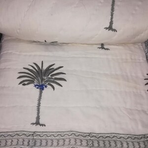Palm Tree Kantha Reversible Quilt Soft Cotton Quilt Hand Block Print ...