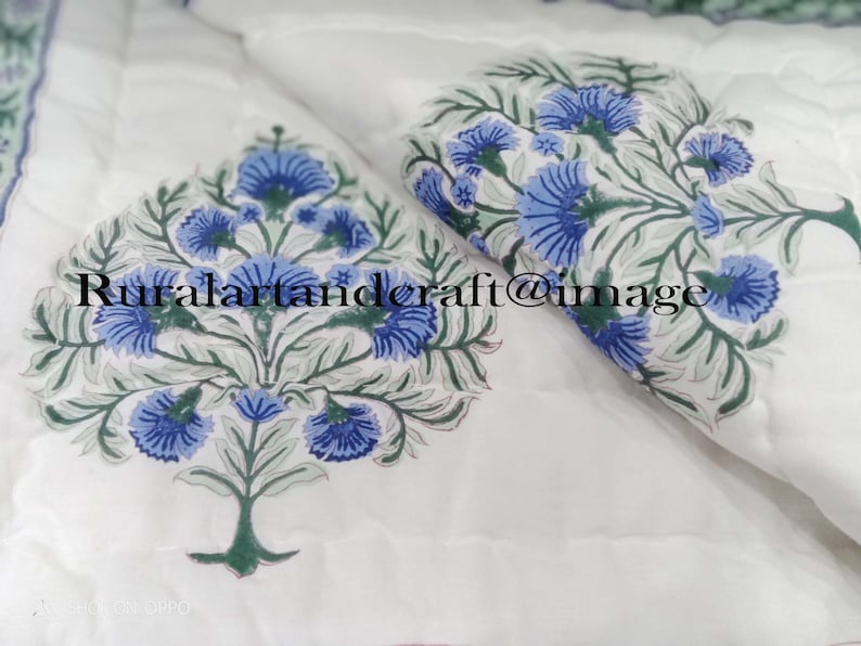 Hand Block Print Quilt Handmade Floral Print Quilt Reversible - Etsy
