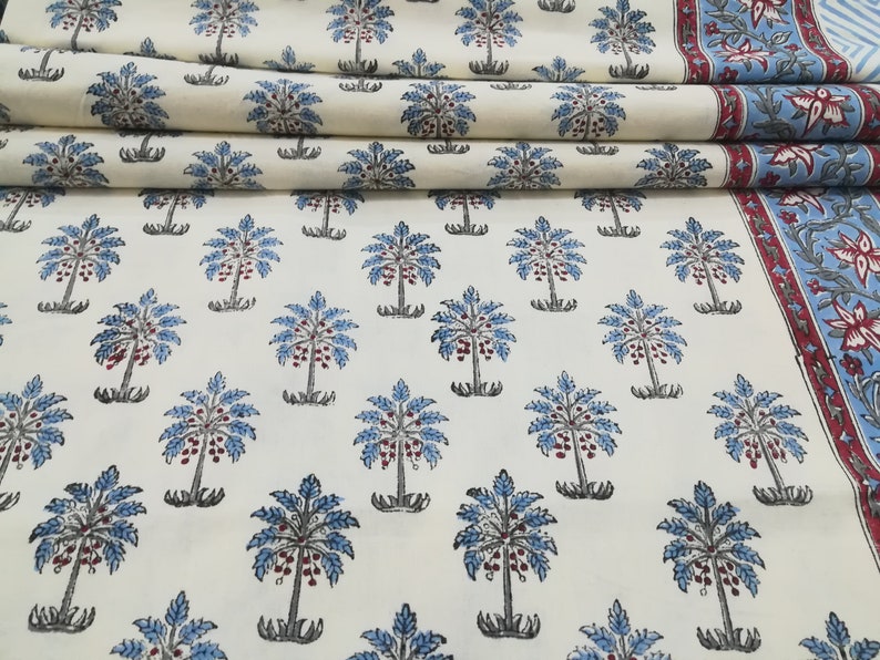 Indian Hand Block Print Palm Tree Flat Sheet Cotton Bed Cover | Etsy