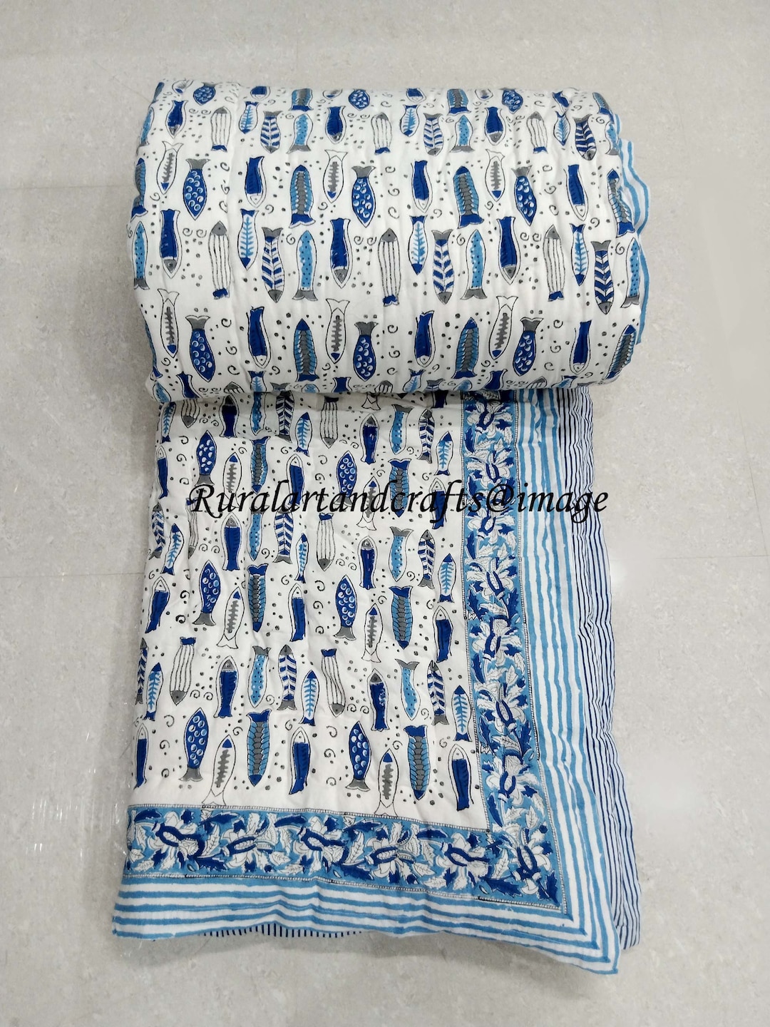 Fish Hand Block Print Quilt Cotton Hand Print Quilt - Etsy
