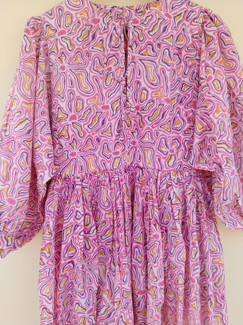 Pink Floral Cotton Dress: Block Print Voile Gown - Etsy