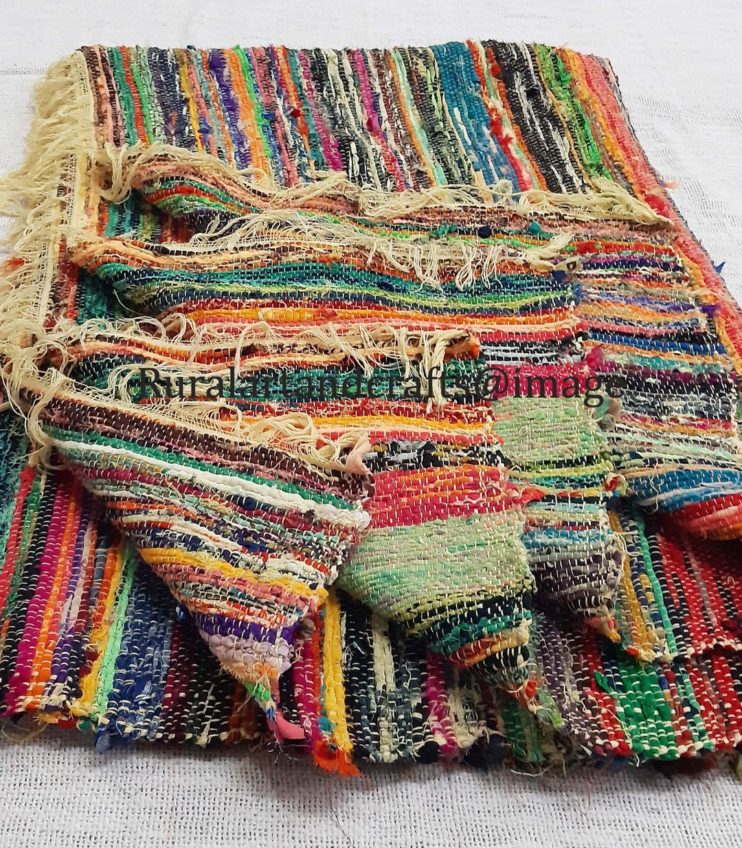 Multi Color Rug Hand Women Multi Chingi Dhurrie Bohemian Chindi Carpet ...
