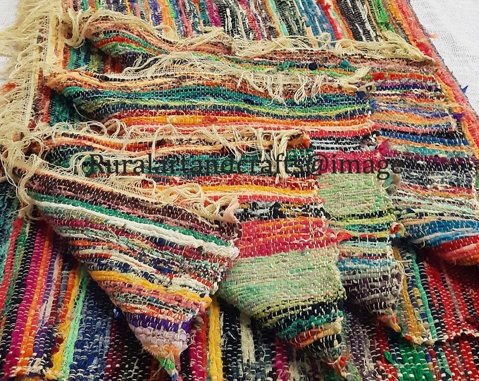 Multi Color Rug Hand Women Multi Chingi Dhurrie Bohemian Chindi Carpet ...