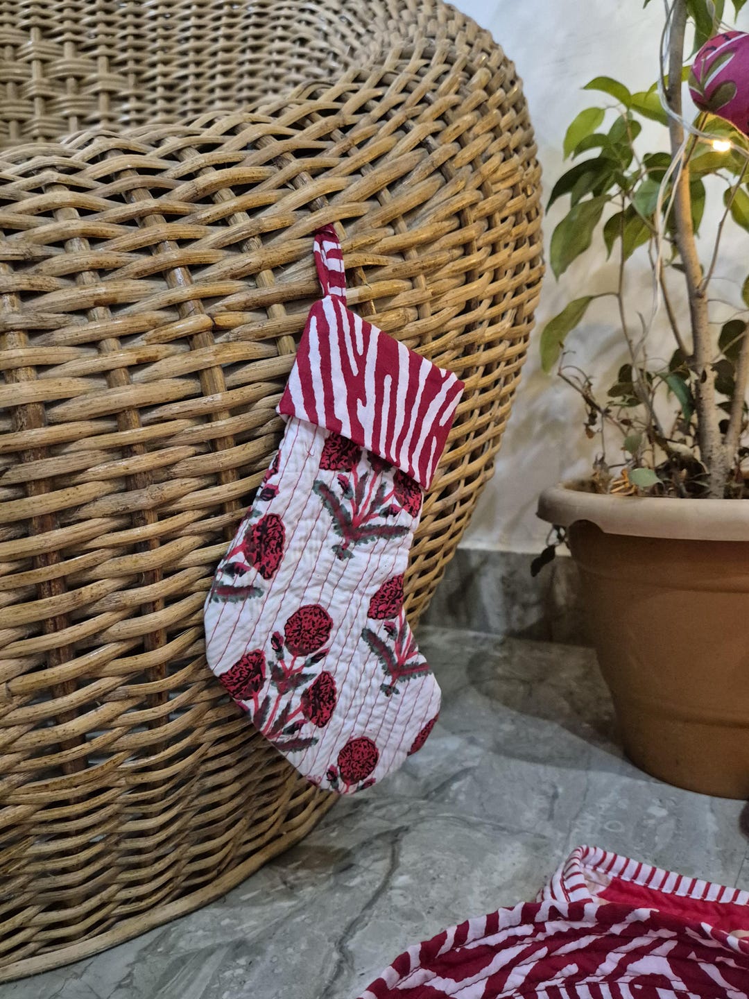 Handmade Christmas Stocking With Pomegranate & Botanical Print ...