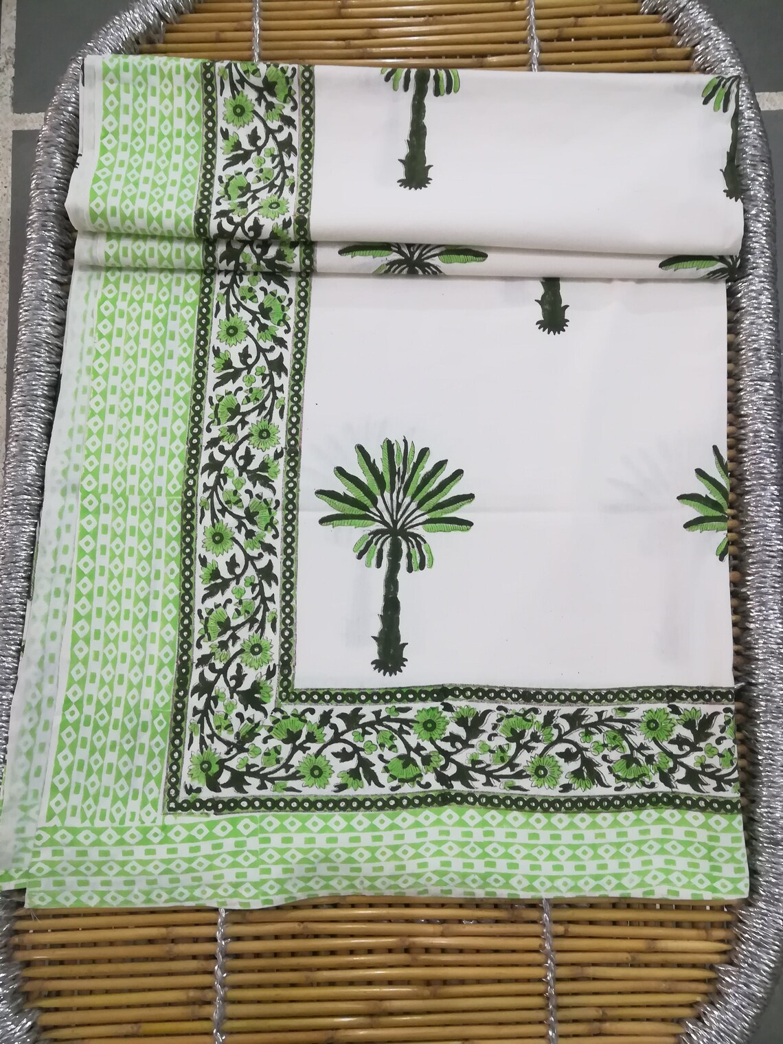 Indian Hand Block Print Palm Tree Flat Sheet Cotton Bed Cover - Etsy
