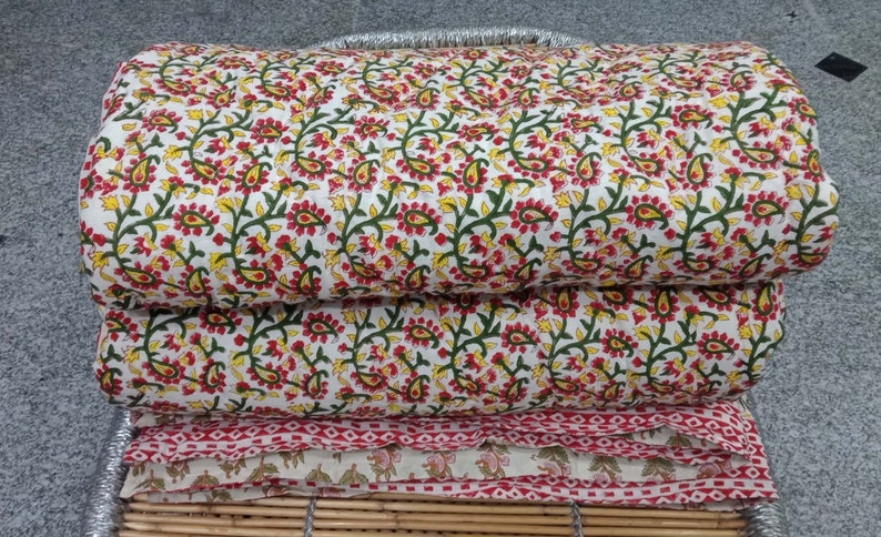 Handmade Cotton Kantha Quilt Floral Printed Rajai Jaipuri - Etsy