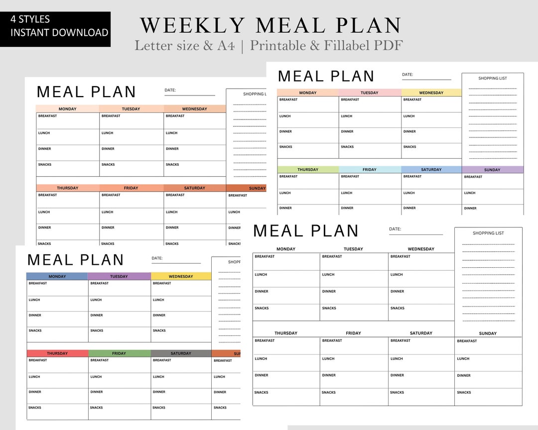 Printable Weekly Meal Planner Landscape, Meal Prep Planner, Meal ...
