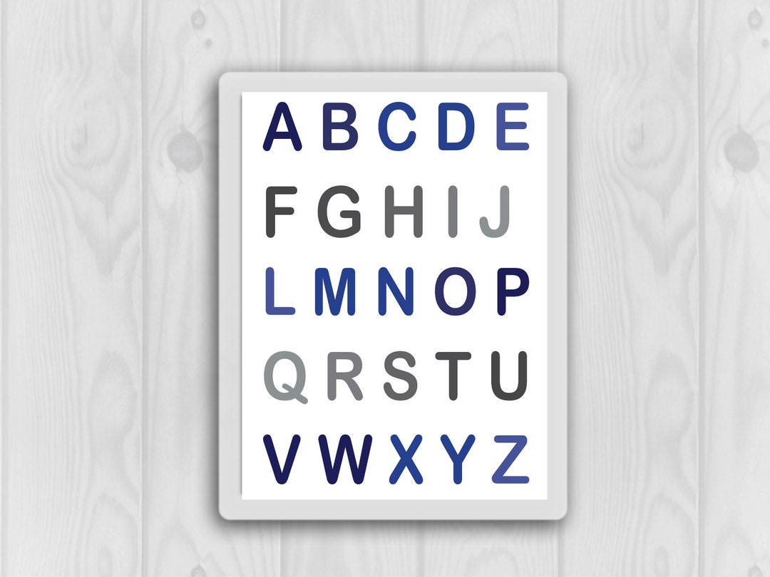 Printable Alphabet , Nursery Wall Art, Alphabet Poster , Blue and Grey ...