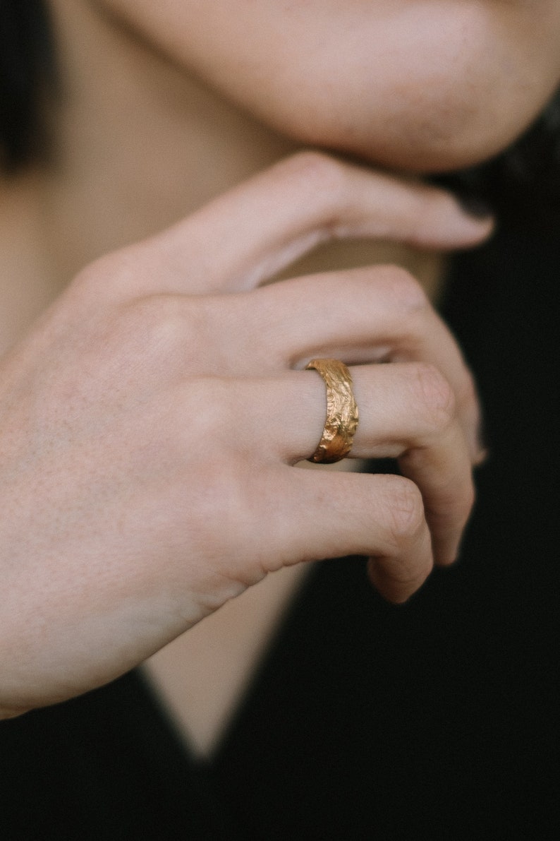 Gold Chunky Ring for Women Wide Organic Ring Gold Statement | Etsy