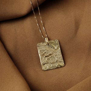 Square Medallion Necklace, Gold Rectangle Pendant Necklace, Square Gold ...