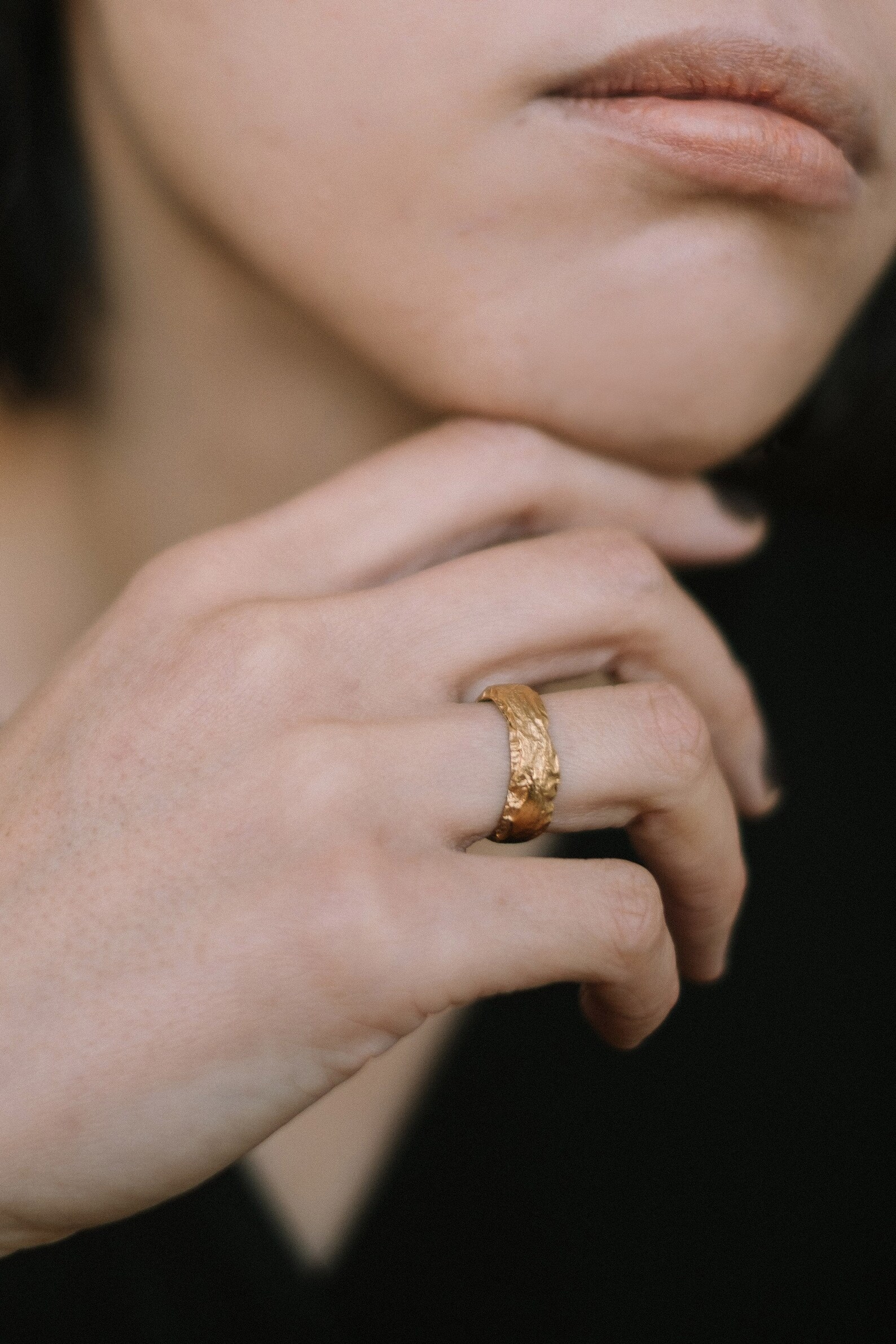 Gold Chunky Ring for Women Wide Organic Ring Gold Statement | Etsy