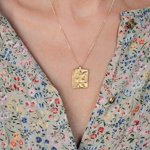 Square Medallion Necklace, Gold Rectangle Pendant Necklace, Square Gold ...