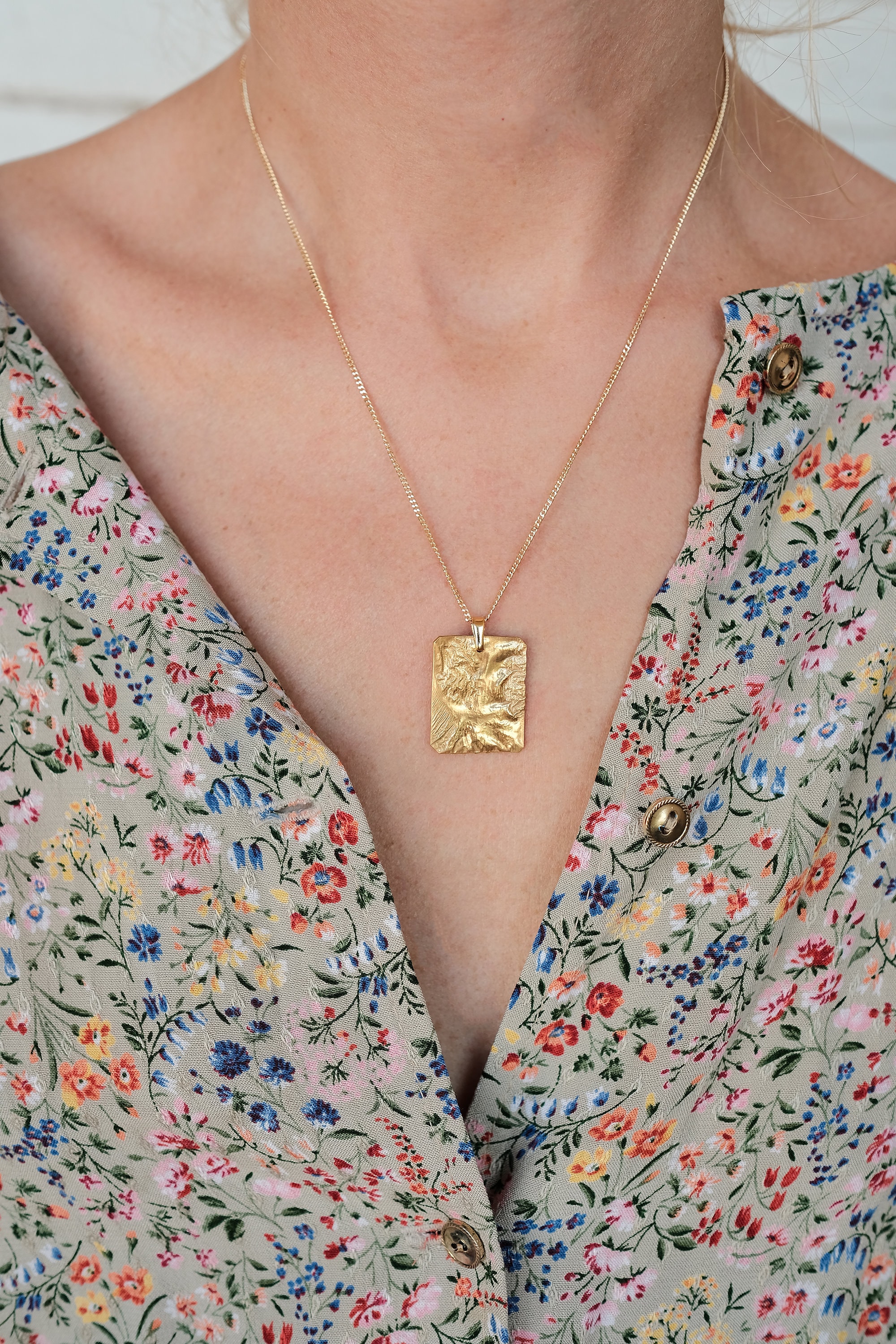 Square Medallion Necklace Gold Rectangle Pendant Necklace | Etsy