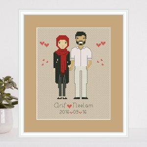 Custom Embroidery Couple Portrait Personalized Housewarming Wall Art ...