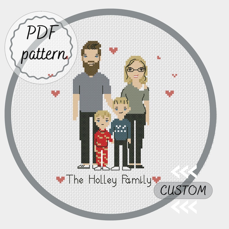 Family Portrait Cross Stitch Pattern, Cotton Anniversary, 10 Year ...