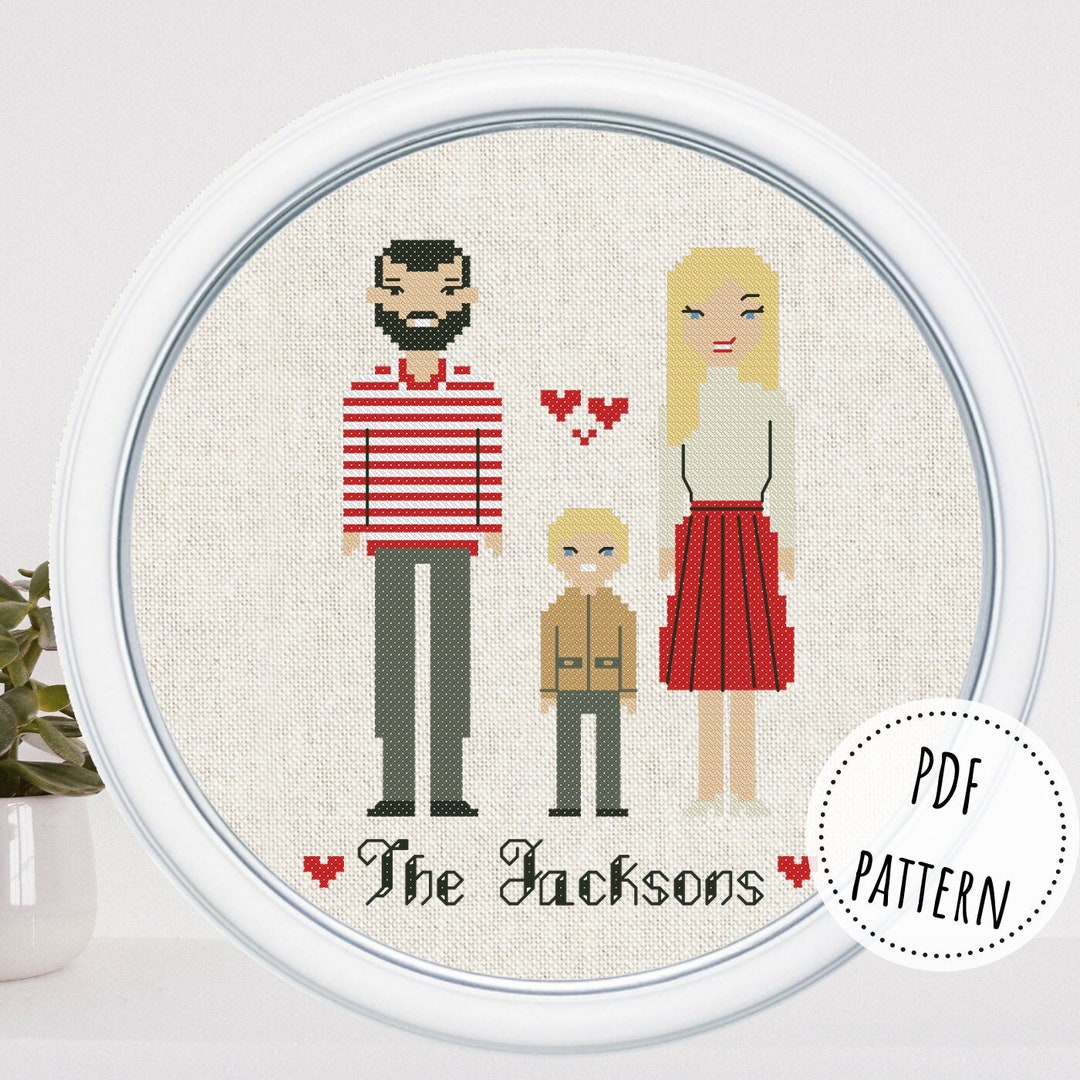 Family Portrait Cross Stitch Pattern Cotton Anniversary 10 - Etsy Sweden
