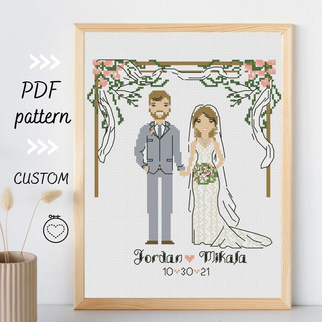 Personalized Just Married Bride and Groom Custom Cross Stitch - Etsy
