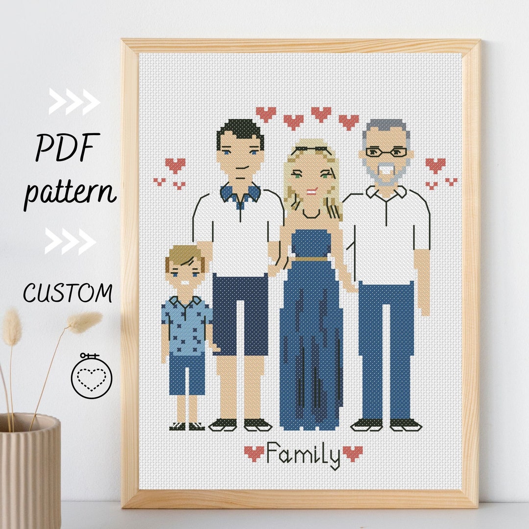 Personalized Family Portrait From Photo Custom Cross Stitch Pattern ...
