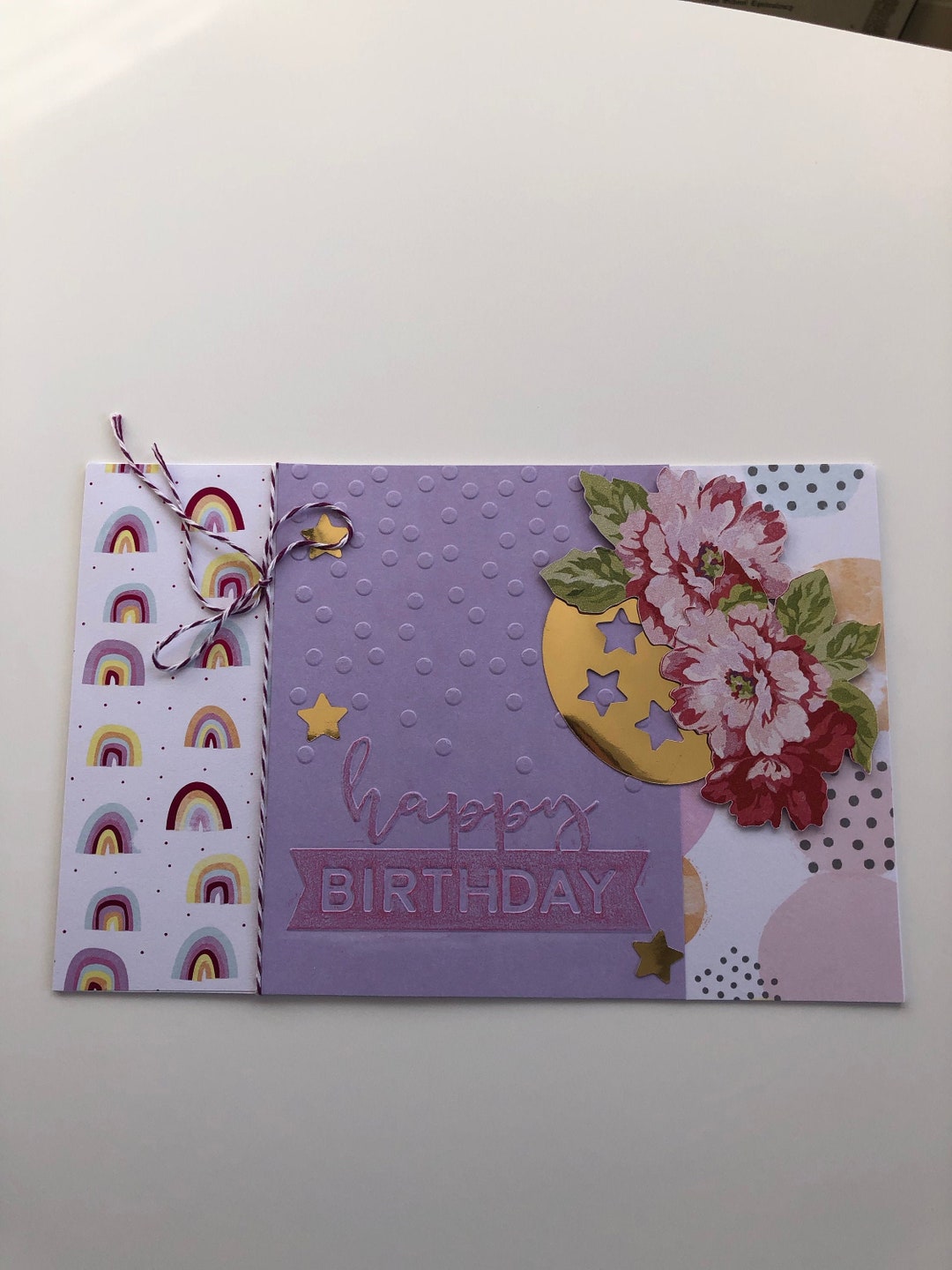 Happy Birthday Embossed Card With Rainbows and Flowers - Etsy