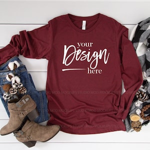 Heather Cardinal Bella Canvas 3501 Long Sleeve Mockup | Holiday Mock Up ...