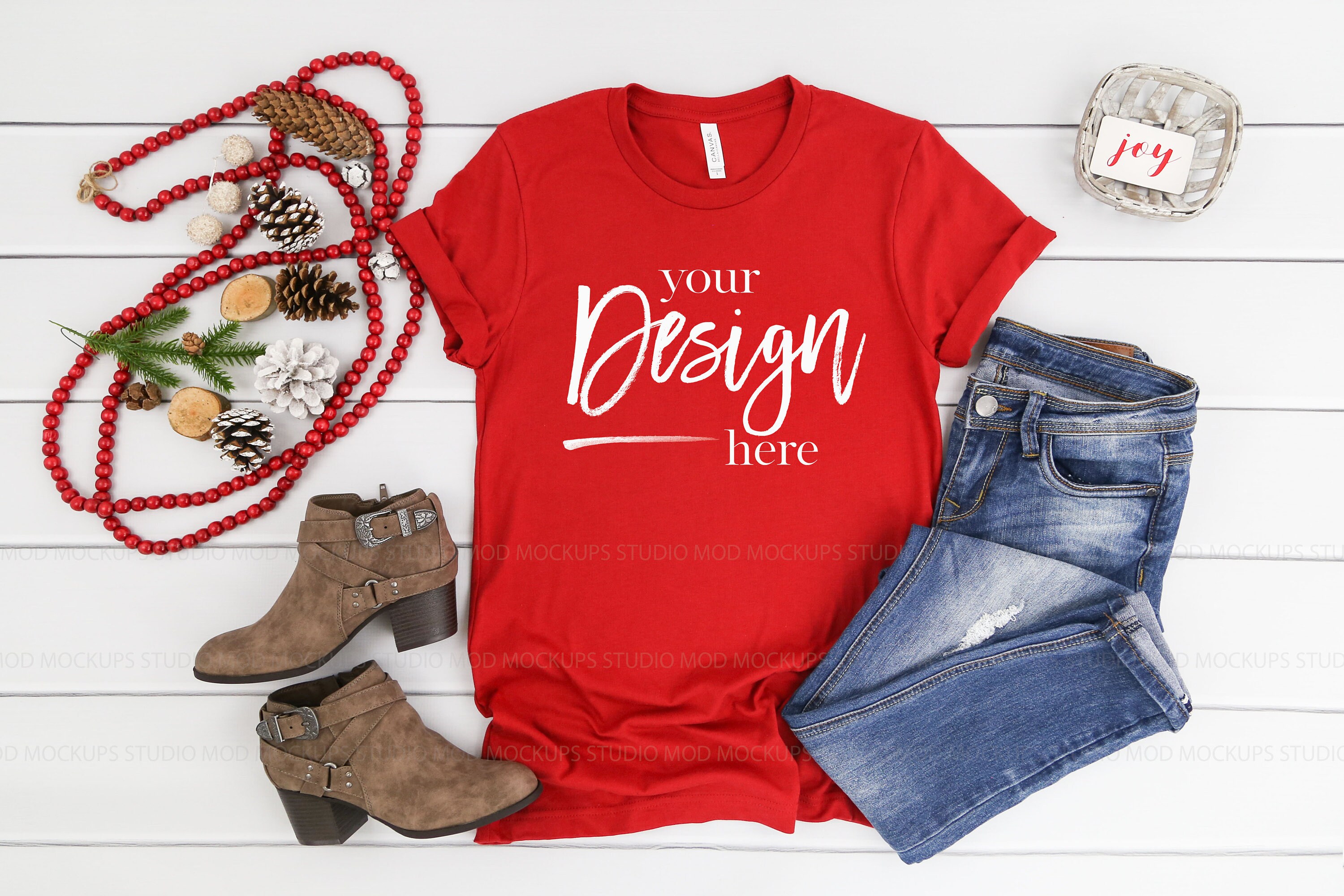 Bella Canvas 3001 Canvas Red T-shirt Mockup Holiday Mockup | Etsy