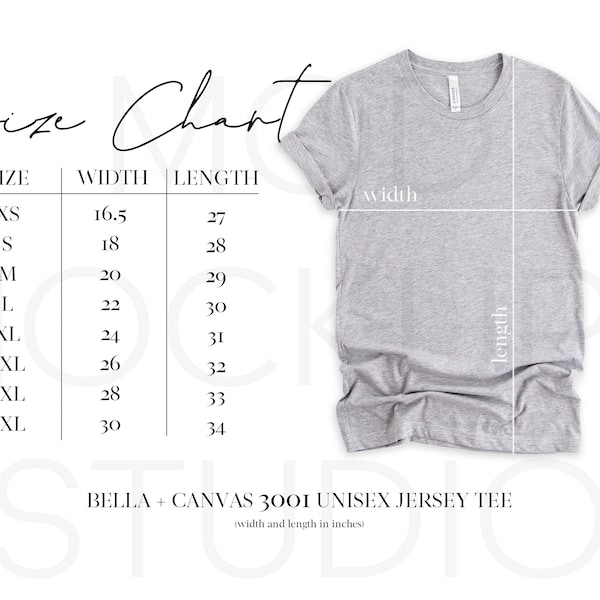 Bella Canvas 3001 Size Chart Cvc - Etsy