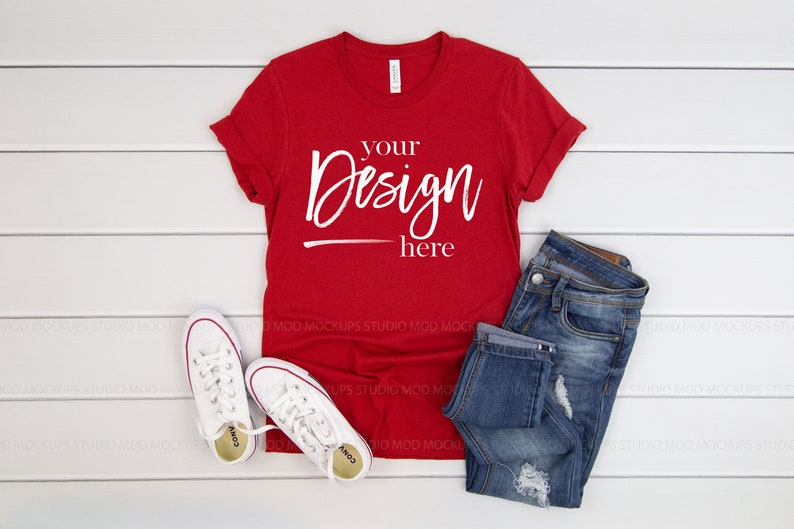 Tshirt Mockup CANVAS RED Digital Mockup Flat Lay Shirt Mockup | Etsy