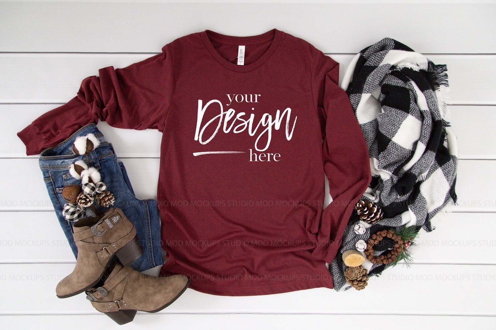 Heather Cardinal Bella Canvas 3501 Long Sleeve Mockup - Etsy