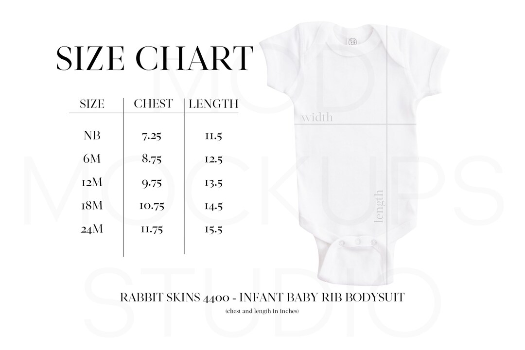 4400 Size Chart Rabbit Skins Size Chart Infant Bodysuit Size - Etsy