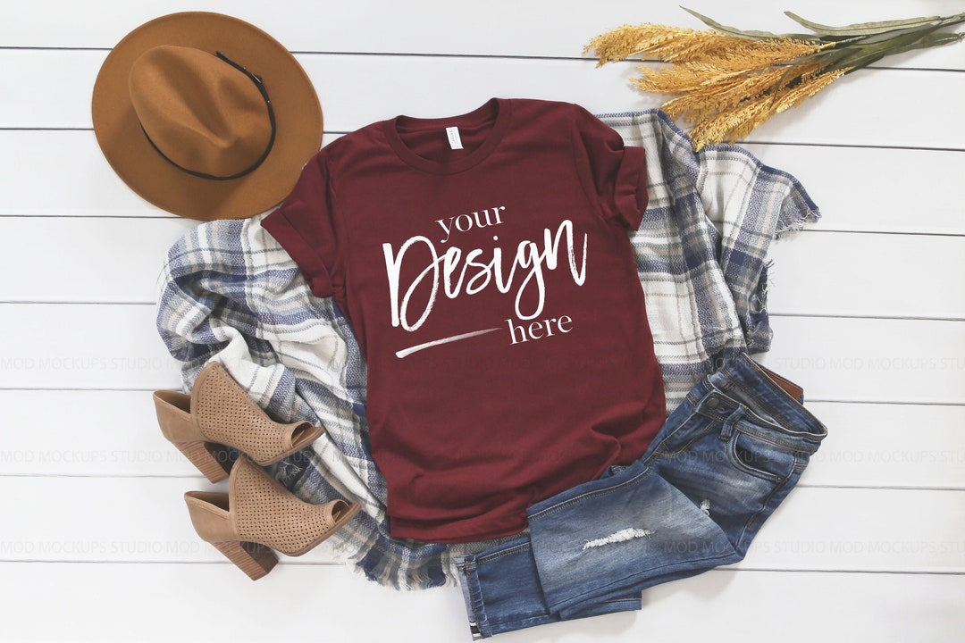 Bella Canvas 3001 Mockup HEATHER CARDINAL T-shirt Mockup Fall Mockup, T ...