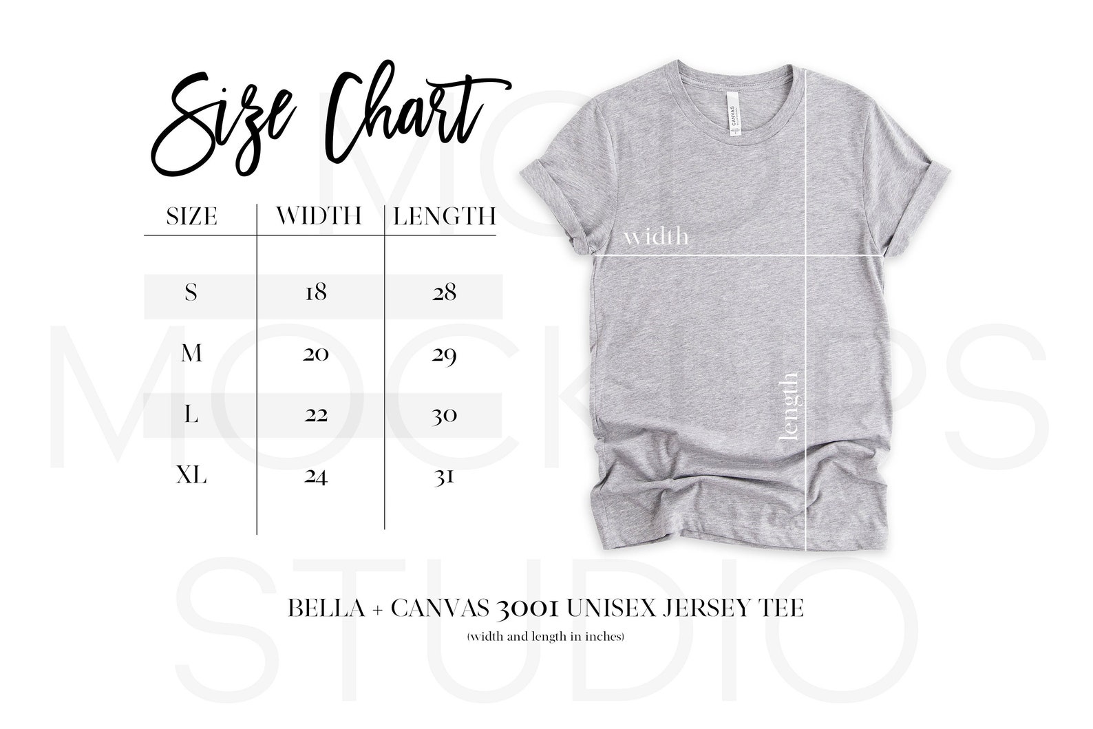 Size Chart Bella 3001 | Bella 3001 Size Chart | Bella Canvas 3001 Size ...