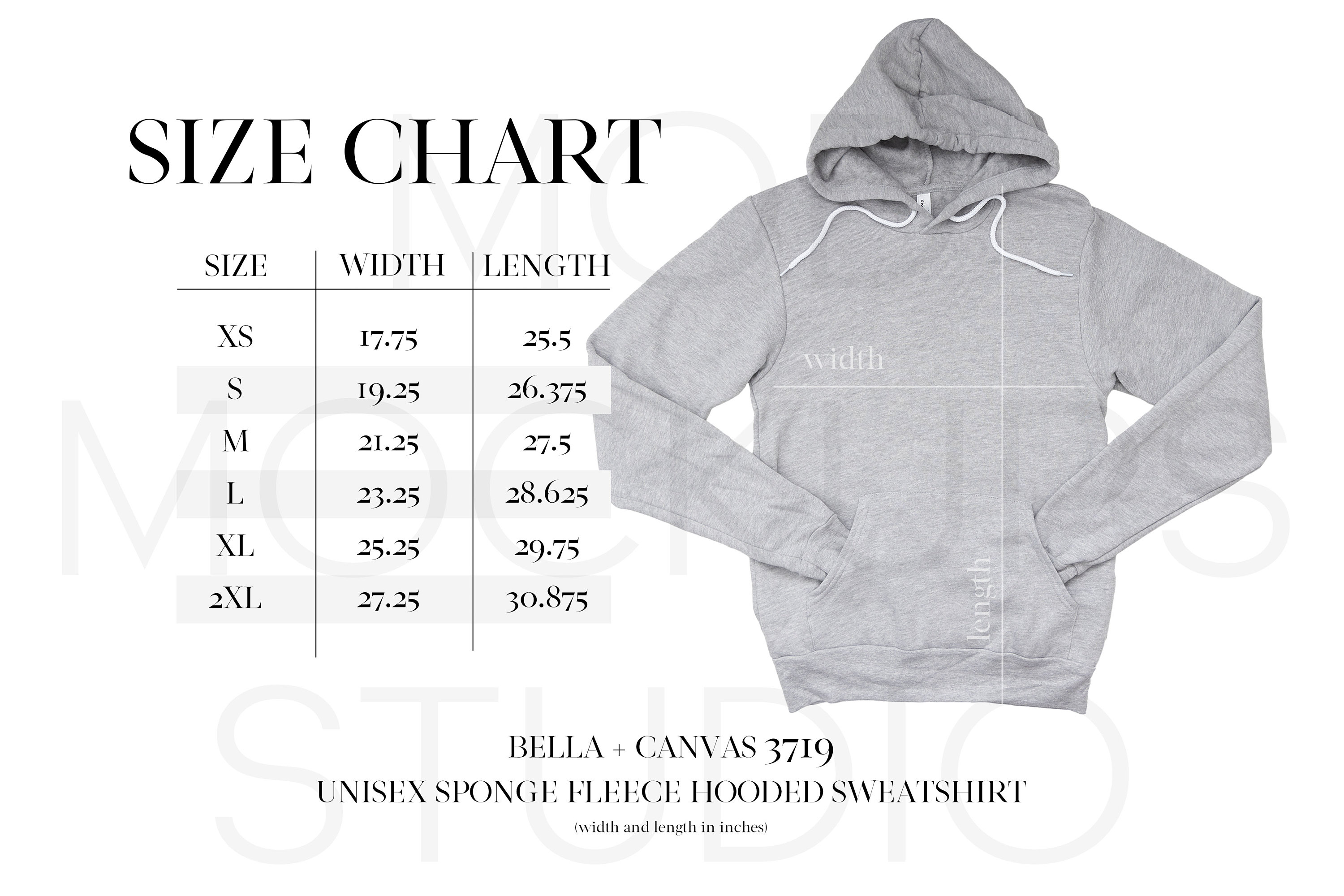 Bella 3719 Size Chart | Size Chart Bella 3719 | Bella Canvas 3719 Size ...