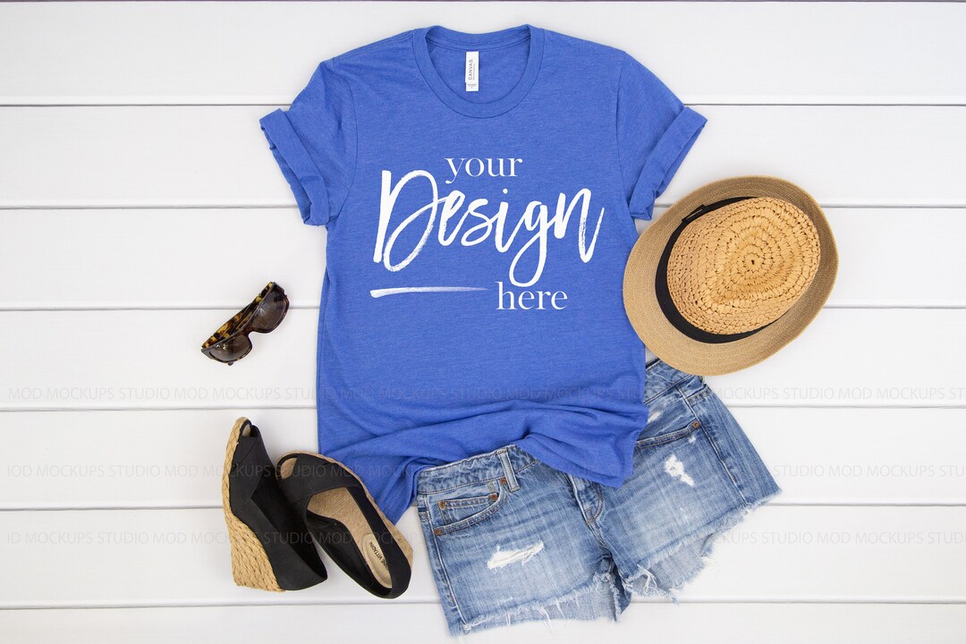 Heather True Royal T Shirt Mock Up, Bella Canvas 3001, Photo Mock Up ...
