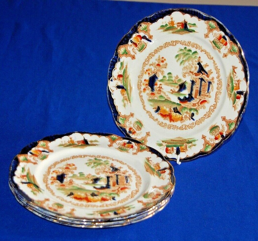 Antique Anchor Pottery Set 4 Japan Pattern Dinner Plates 25cms Diameter ...