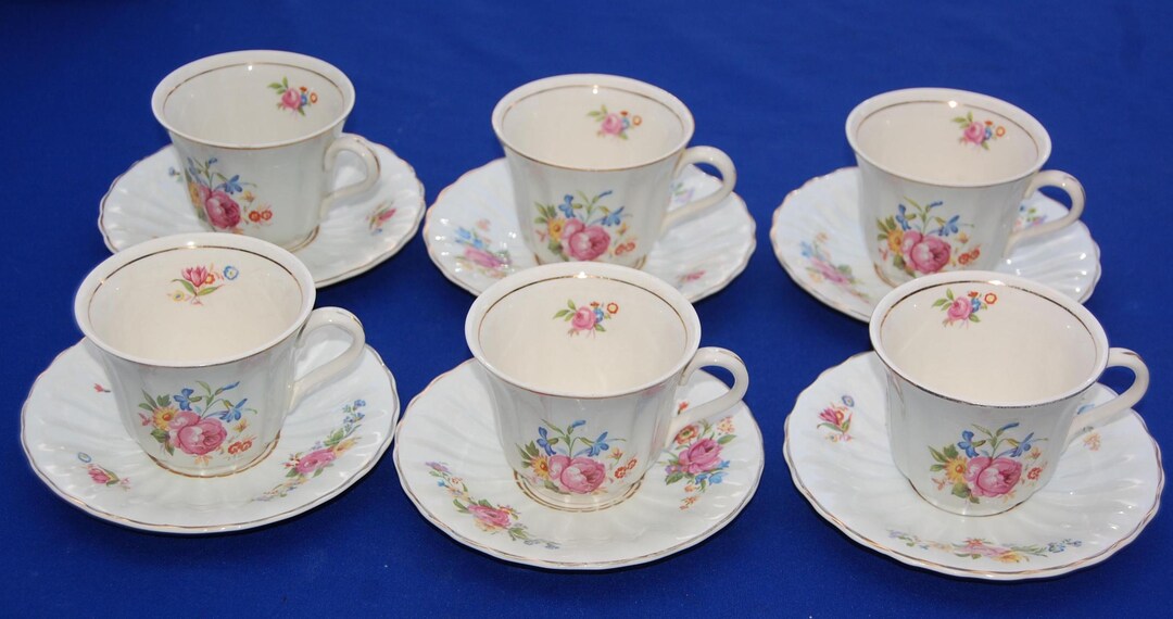 Vintage Wade Set 6 Floral Tea Cups and Saucers, - Etsy