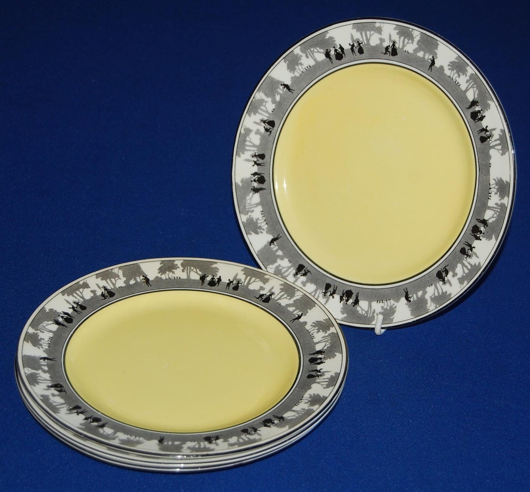 Art Deco Foley Yellow, Black & White Figural Park Scene Set 4 Dessert ...