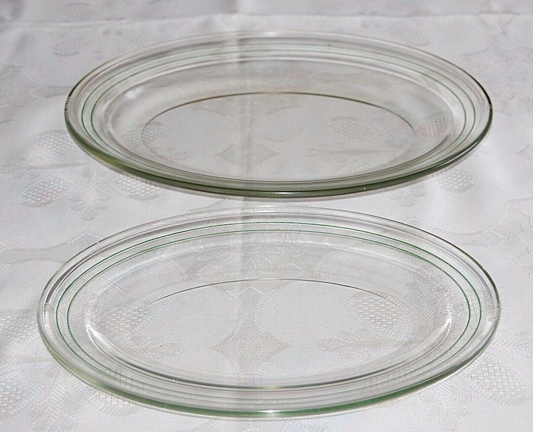Vintage Pyrex Clear With Green Line Set 2 Oval Graduated Serving ...