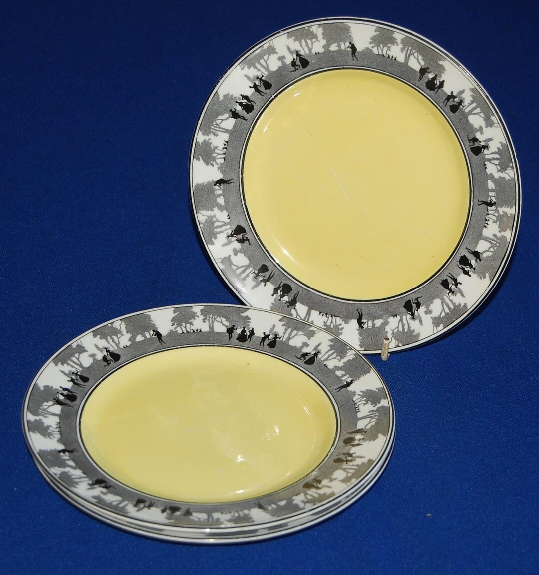 Art Deco Foley Yellow, Black & White Figural Park Scene Set 3 Side ...